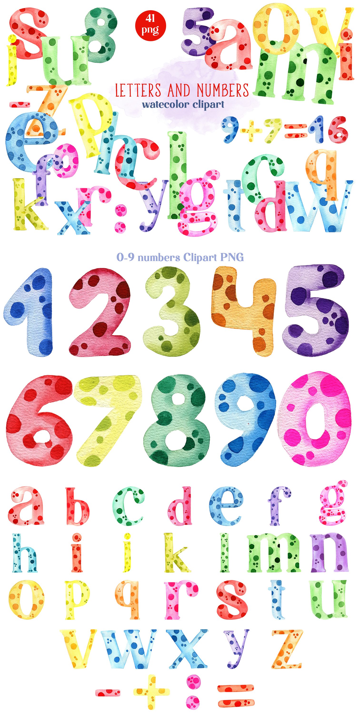 Cute polka dot letters and numbers. Alphabet abc