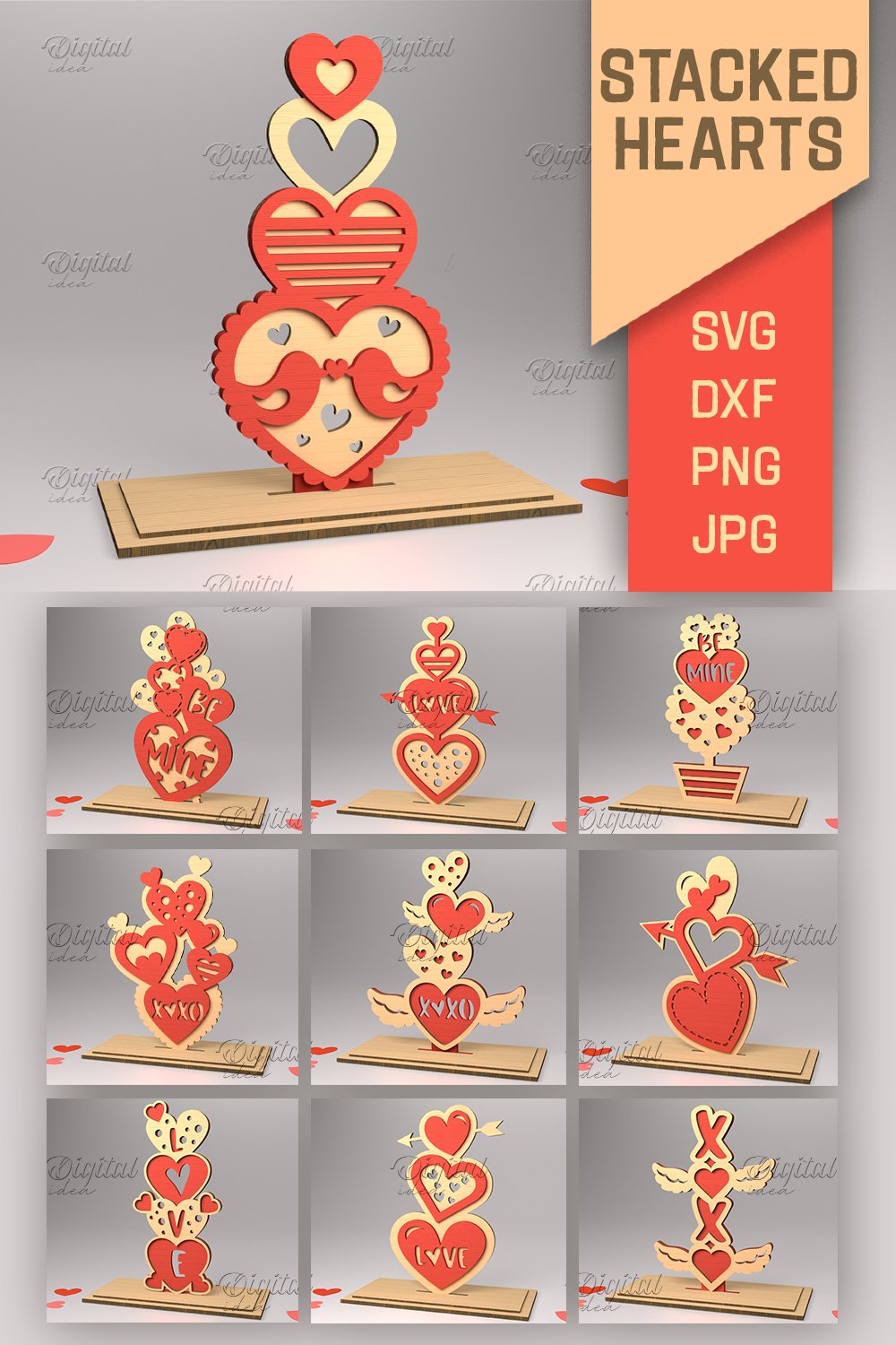 3D Stacked Hearts Bundle. Valentine's Layered Laser Cut