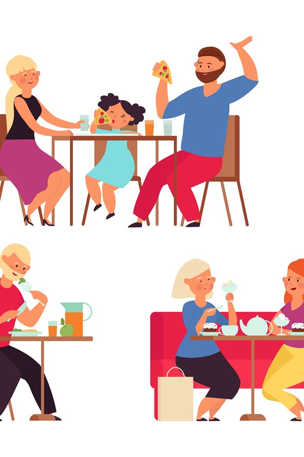 Meeting in restaurant. Coworkers dinner, work lunch cafe. Co