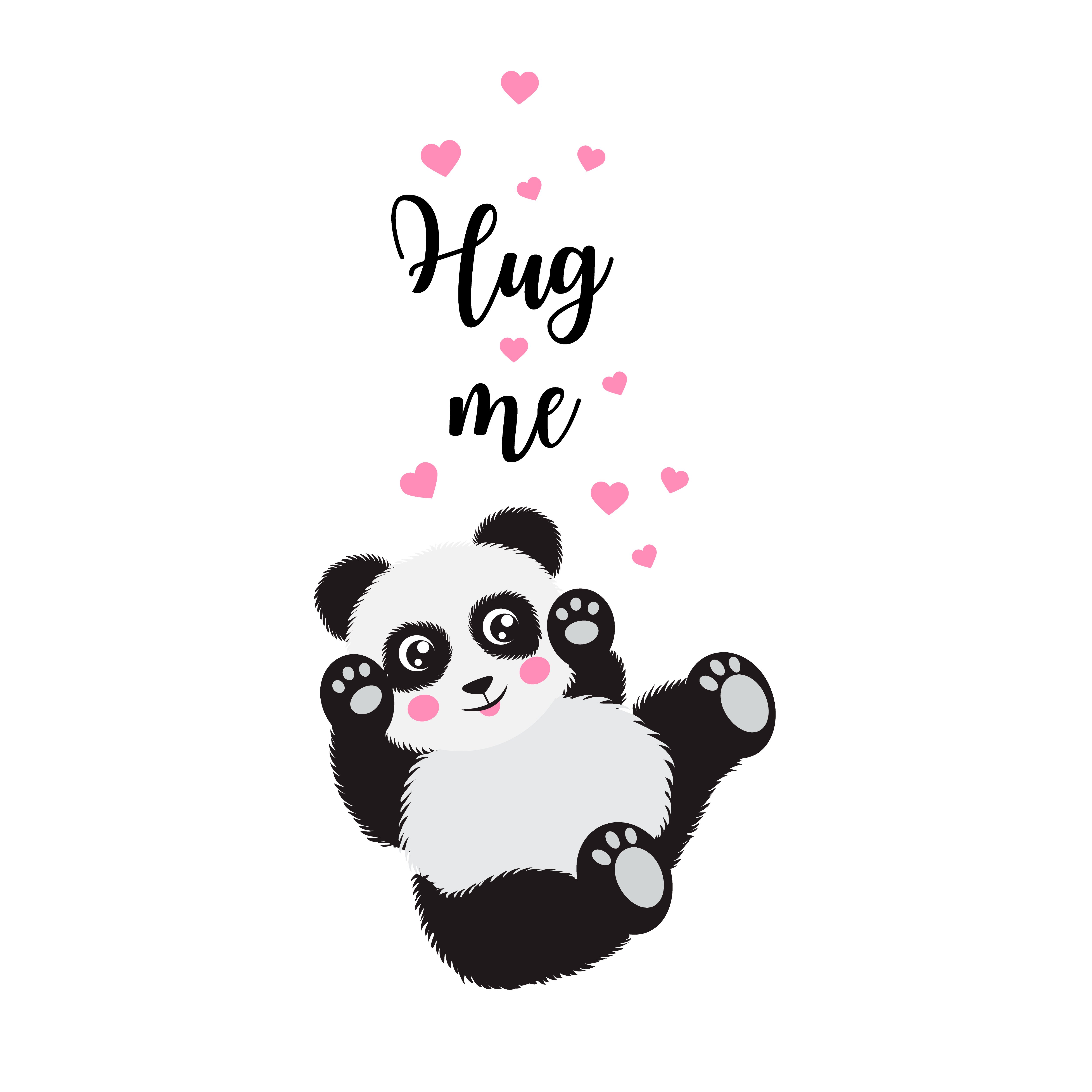 Cartoon funny cute little panda. hug me picture