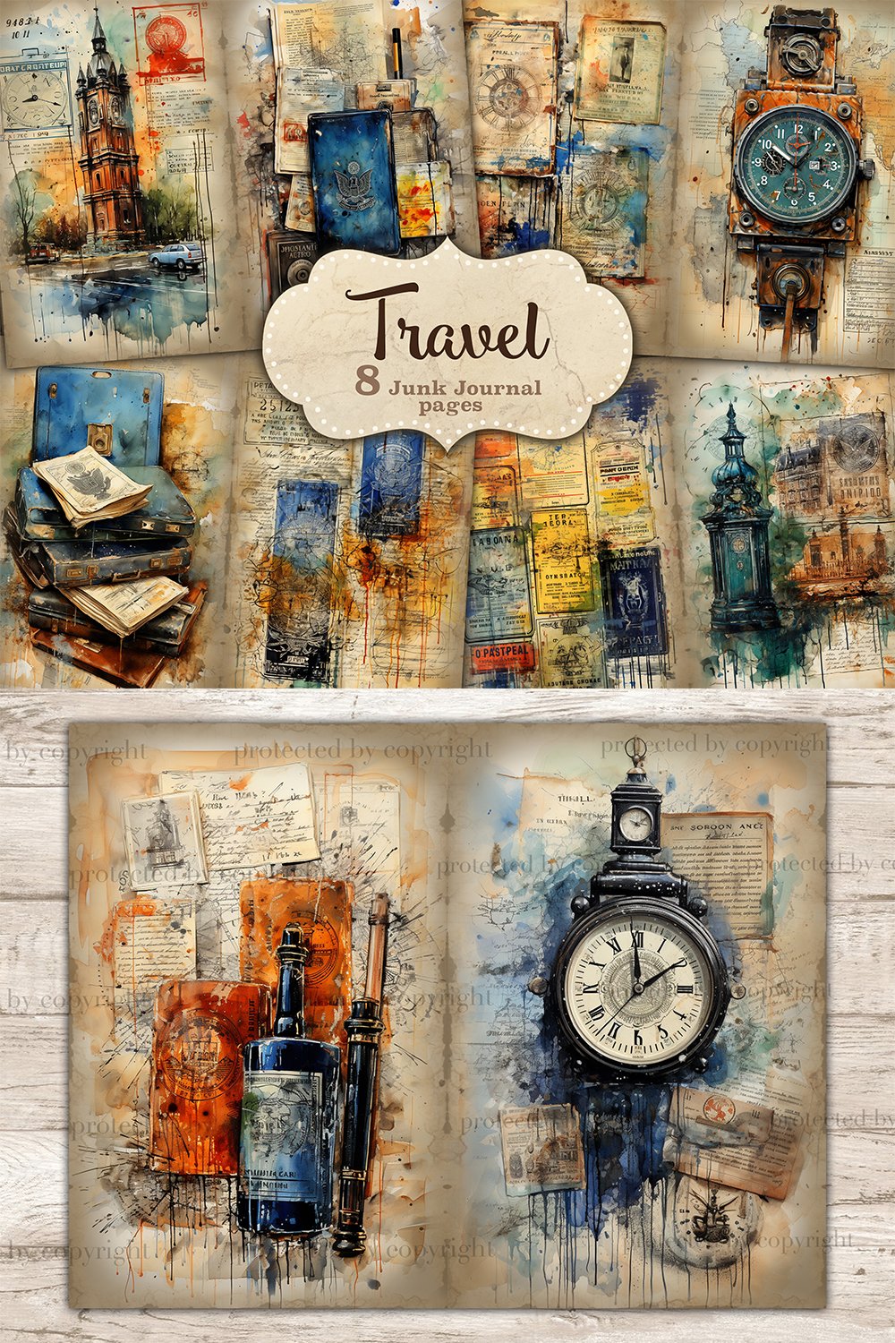 Travel Junk Journal Pages | Digital Collage Sheet