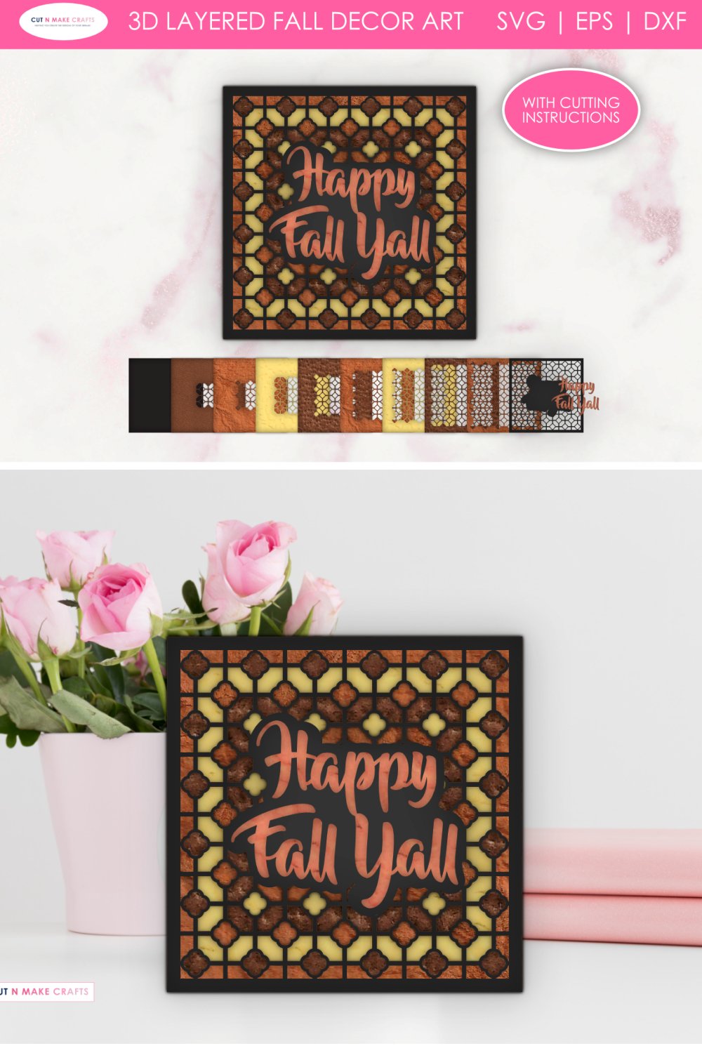 Happy Fall SVG 3D Shadow Box Fall SVG Layered Fall SVG