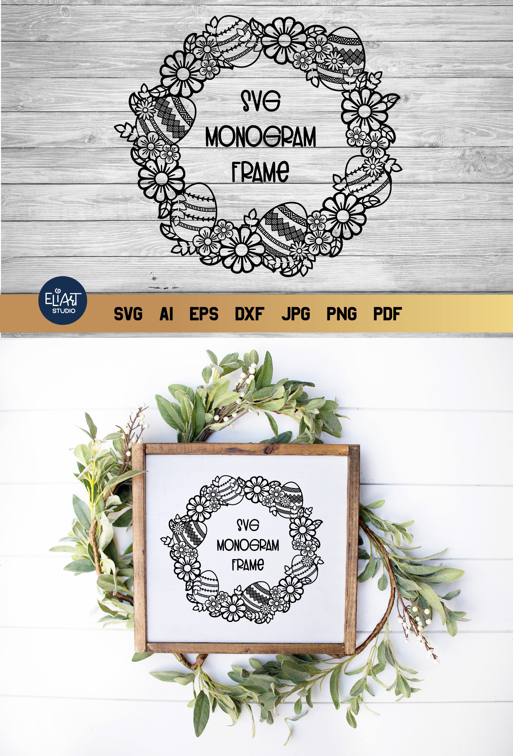 Easter SVG | Monogram Frame SVG | Easter Wreath SVG