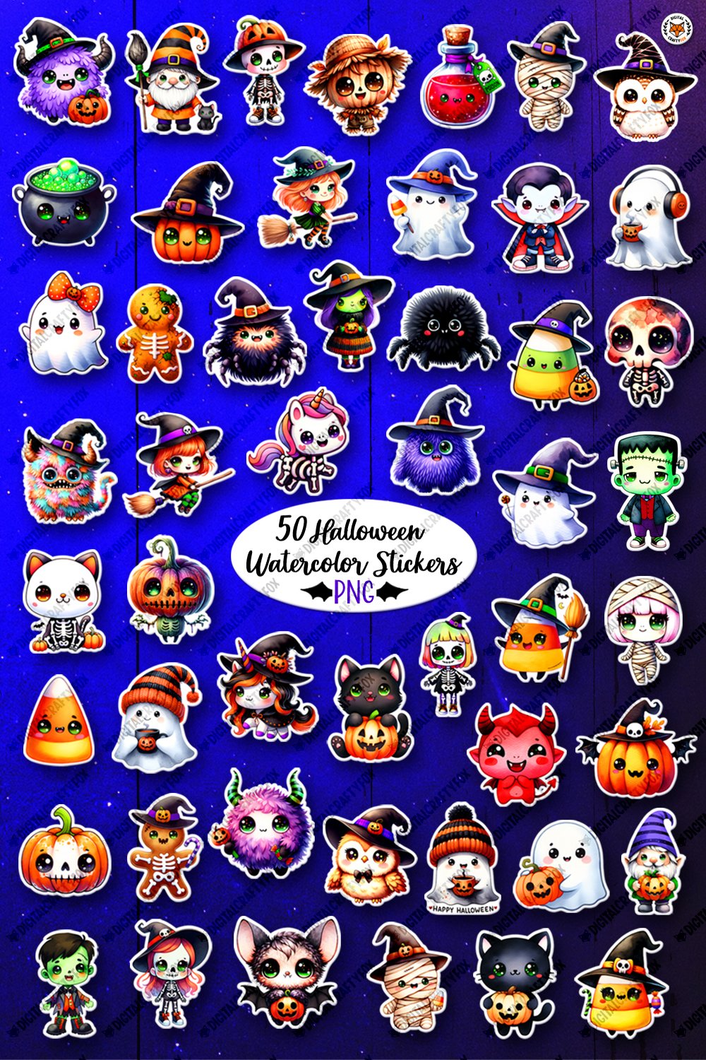 Halloween Stickers Bundle PNG, Hallowen Kawaii Stickers