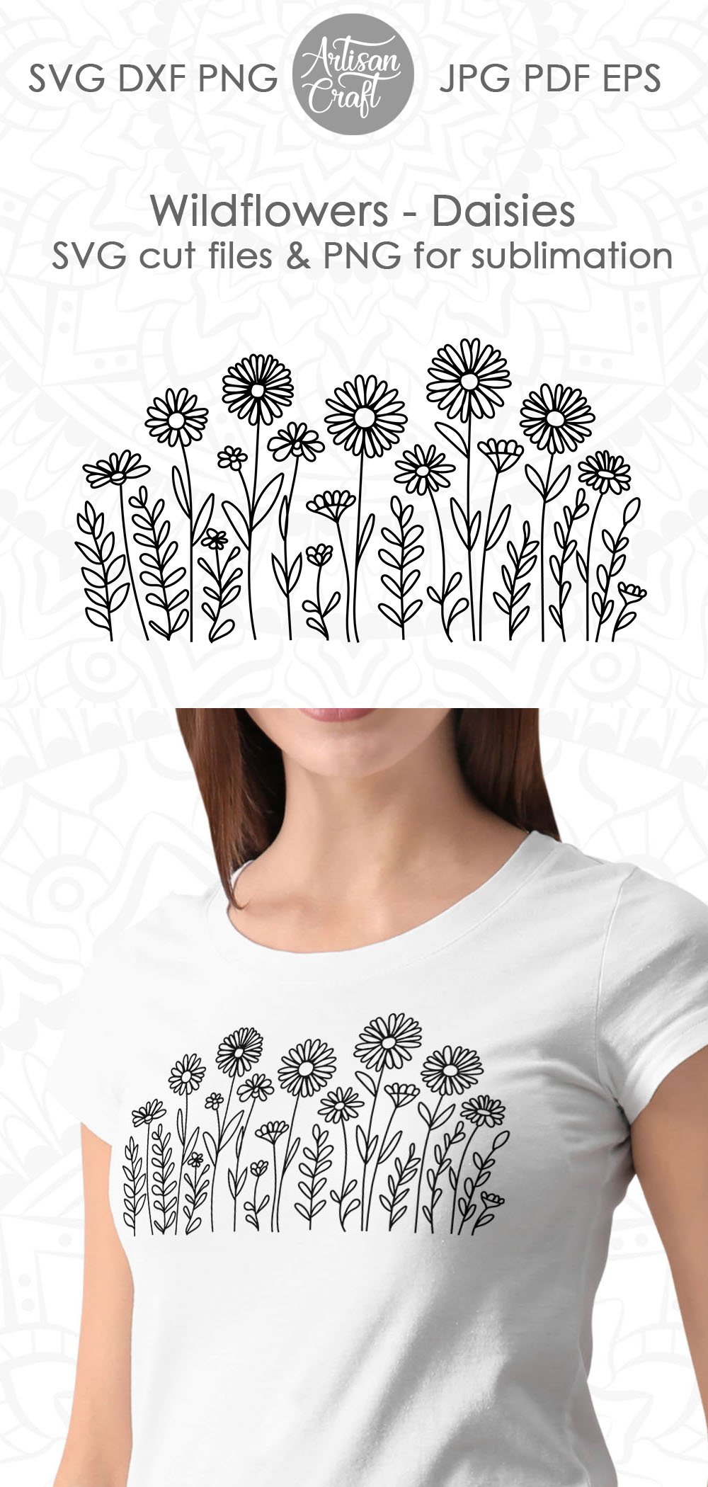 Wildflower SVG | Daisy Border | Line Art | Field of Flowers