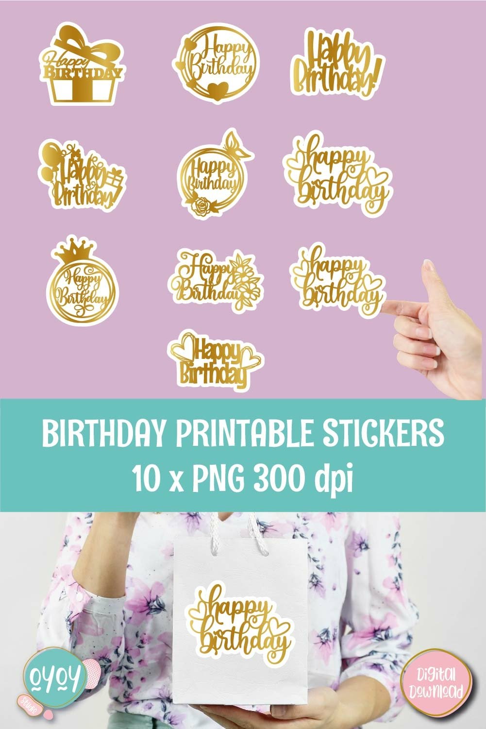 Printable Birthday Stickers Bundle | Gold Digital Stickers