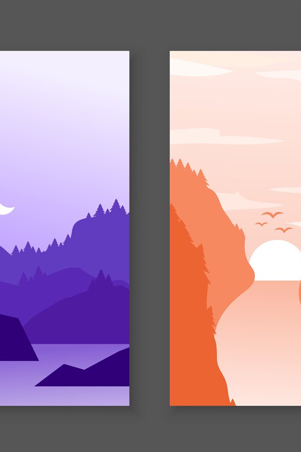 Mountains posters. Rocky mountains and snowy peaks, banners