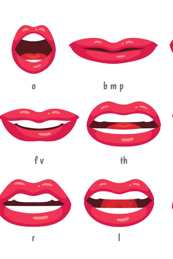 Mouth animation. Lip sync animated phonemes for cartoon woma