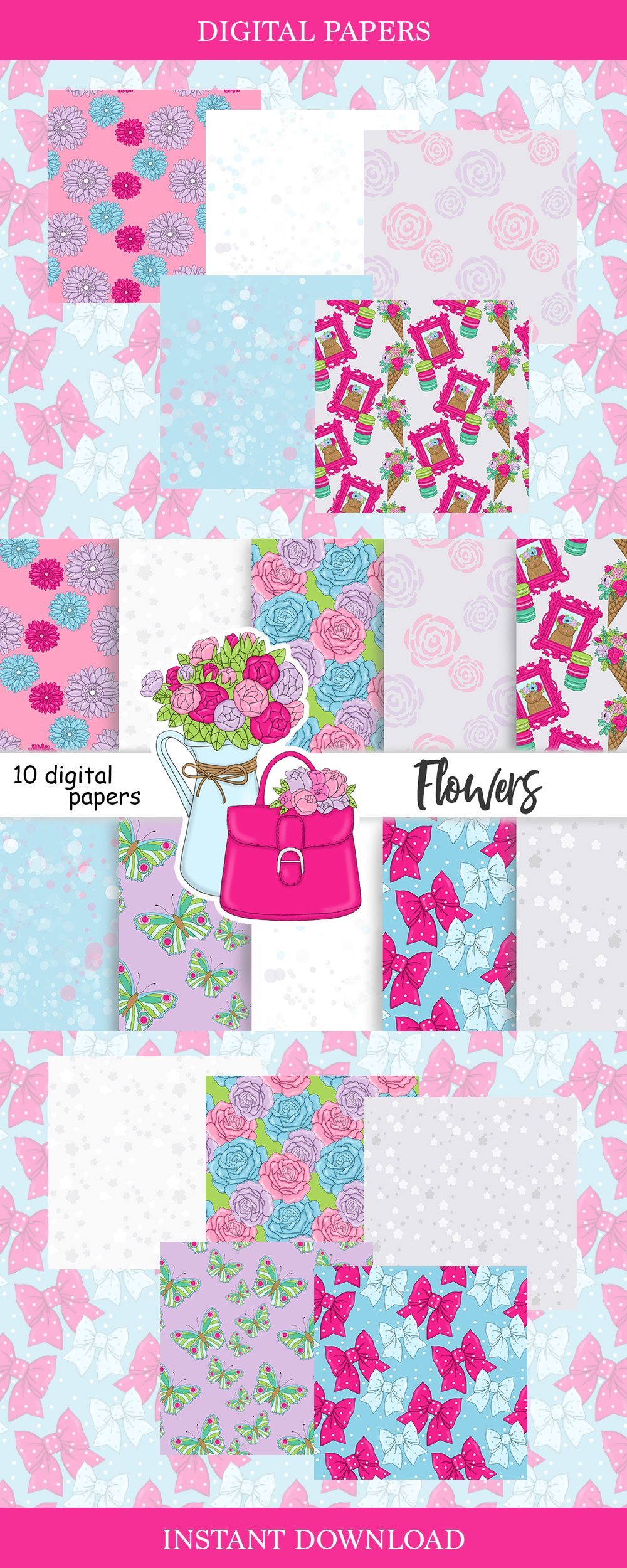 Spring Flowers Digital Papers | Summer Planner Graphics Pack