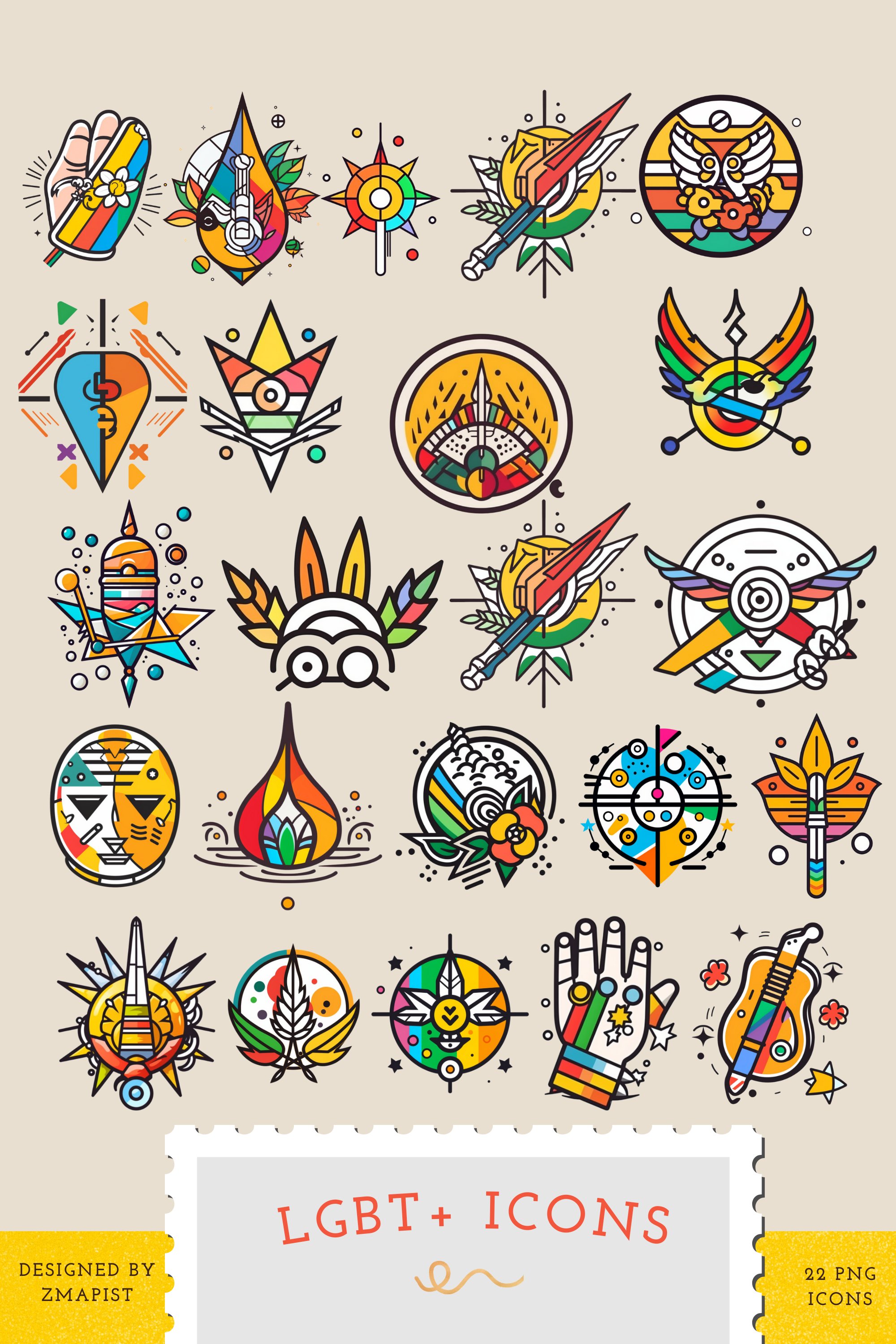Pride Icons: 22 High-Quality PNG LGBTQ Symbols for designs