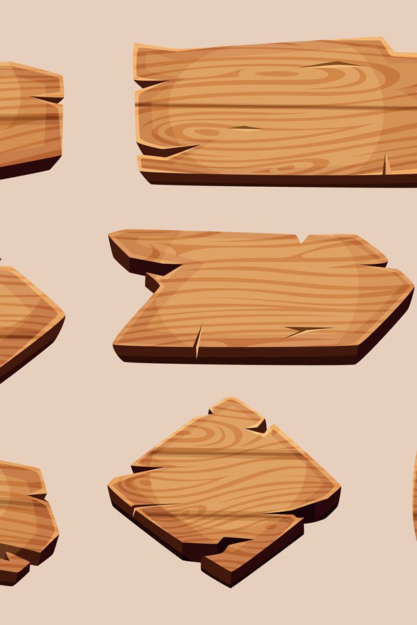 Wooden cartoon boards. Rustic label wooden ribbons template