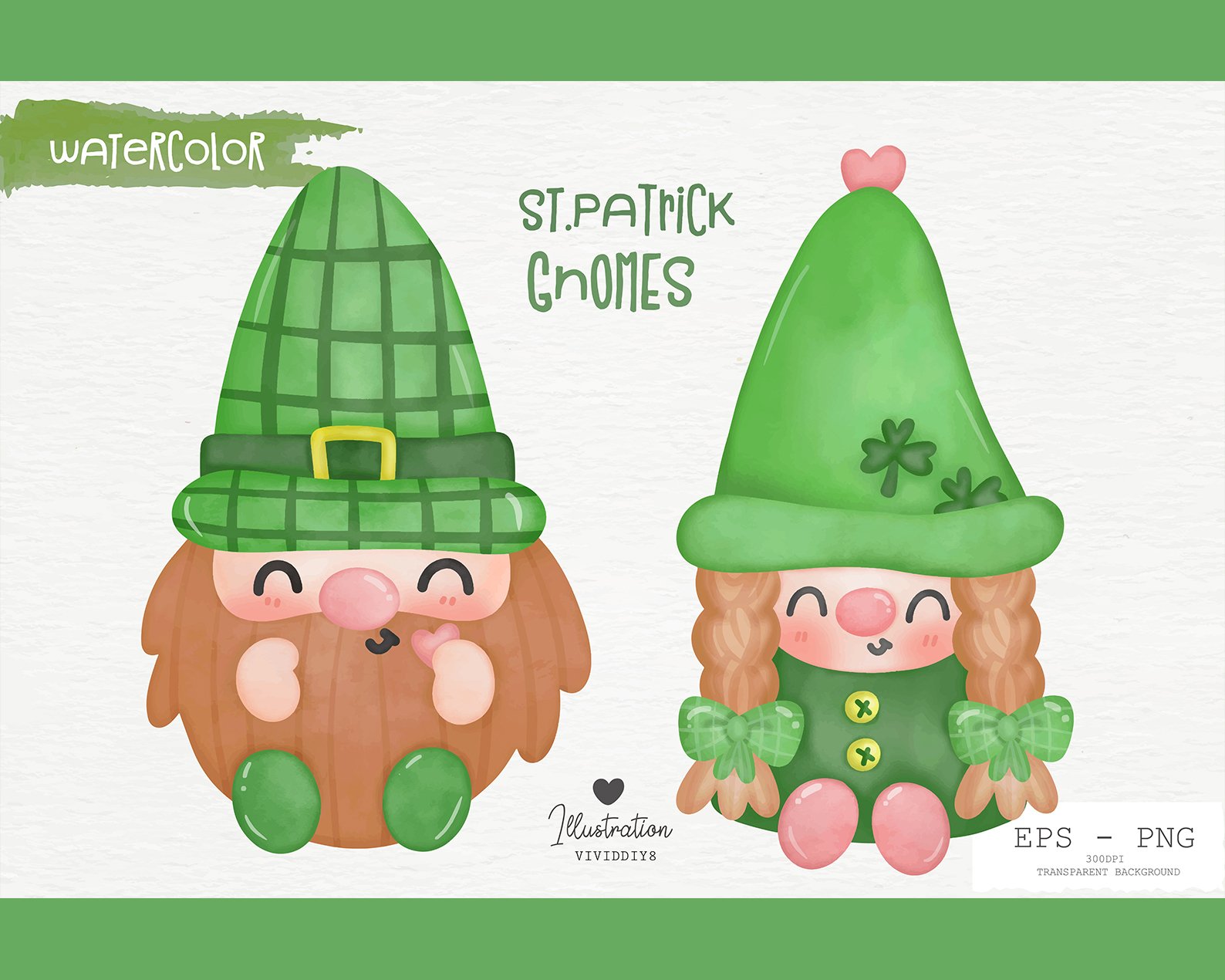 Watercolor St Patricks day gnome cilpart Digital file