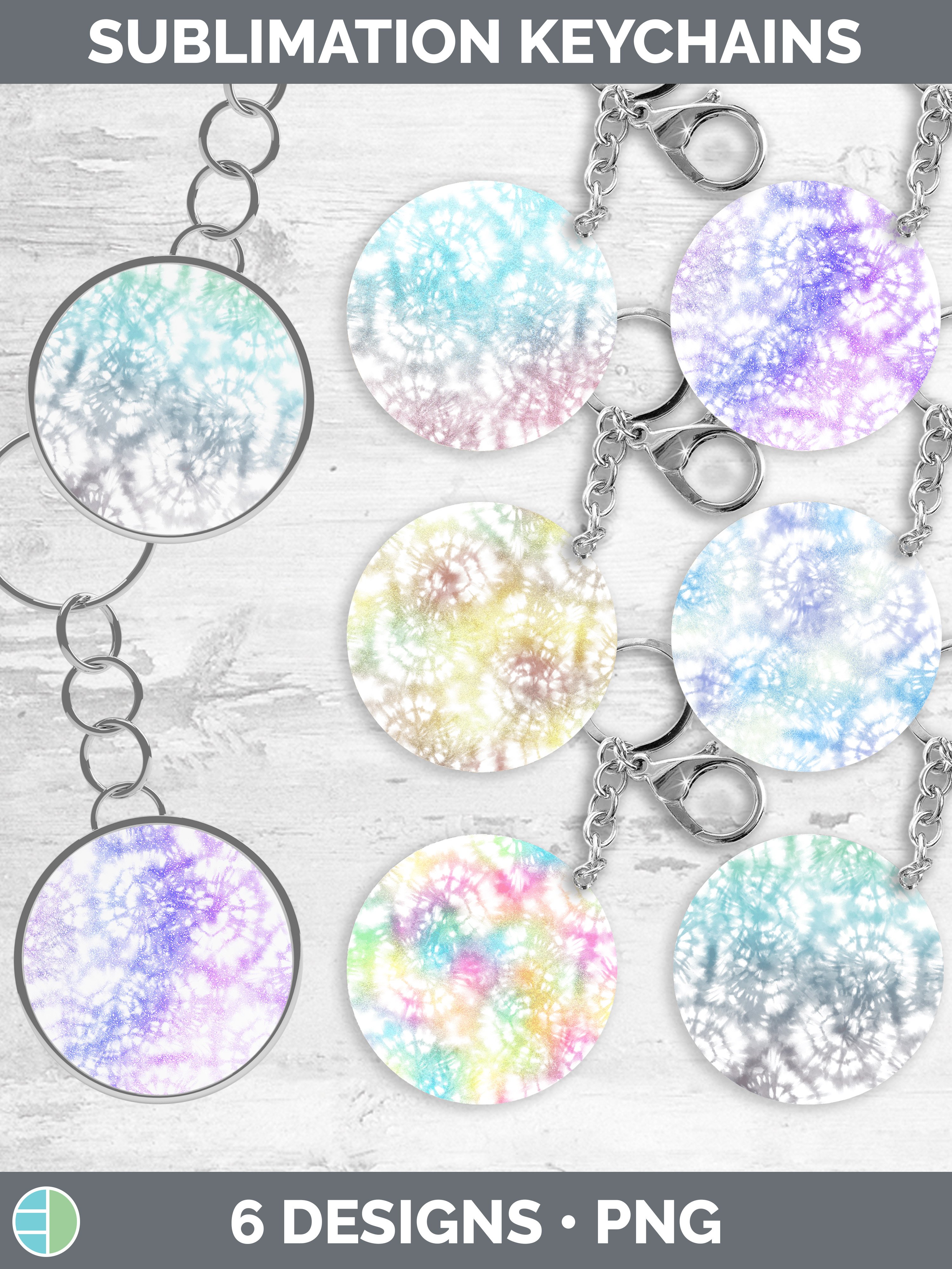Pastel Tie Dye Keychain Bundle | Keyring Sublimation Designs
