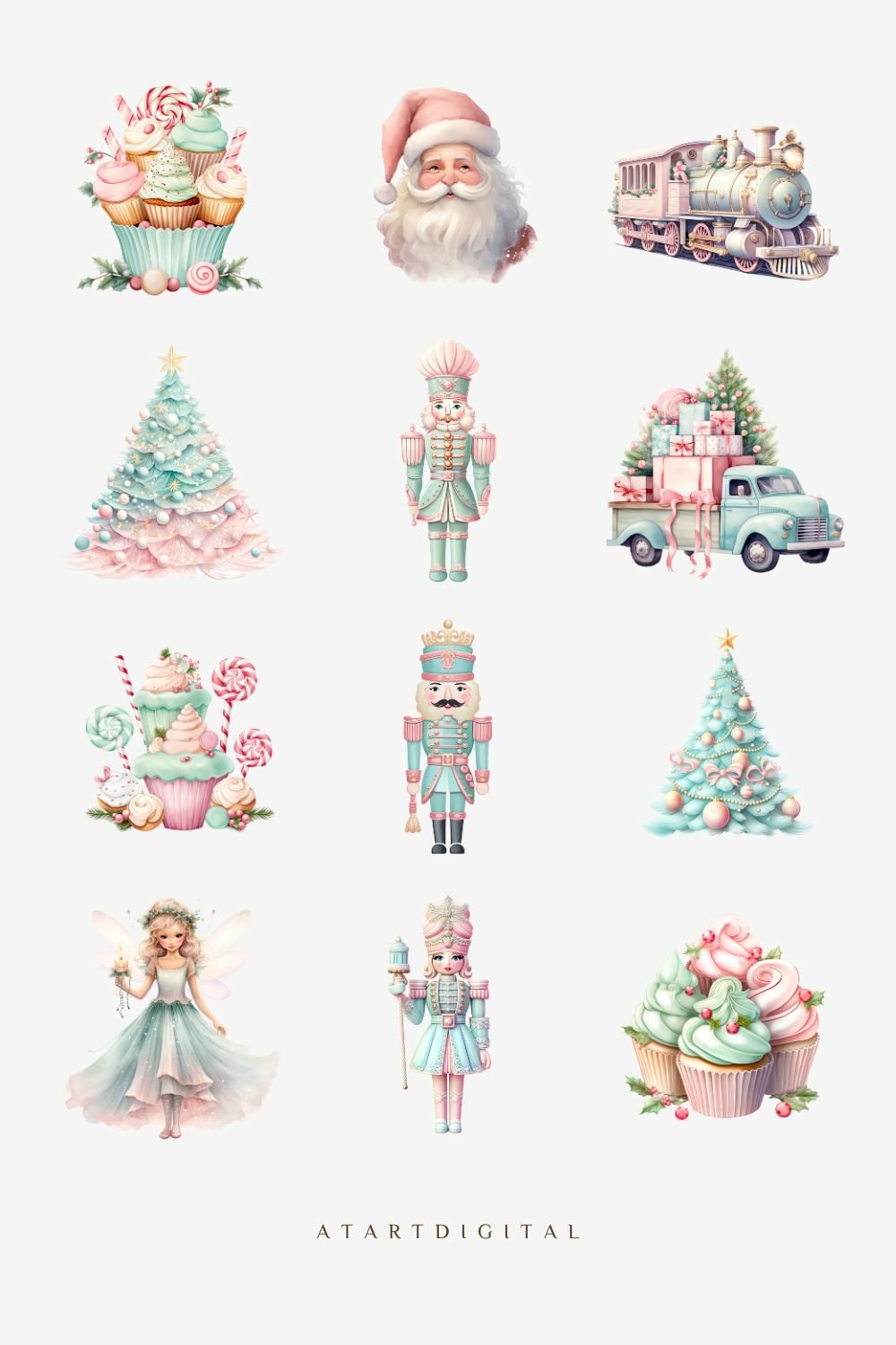 Pastel Christmas Clipart, Digital Transparent PNGs