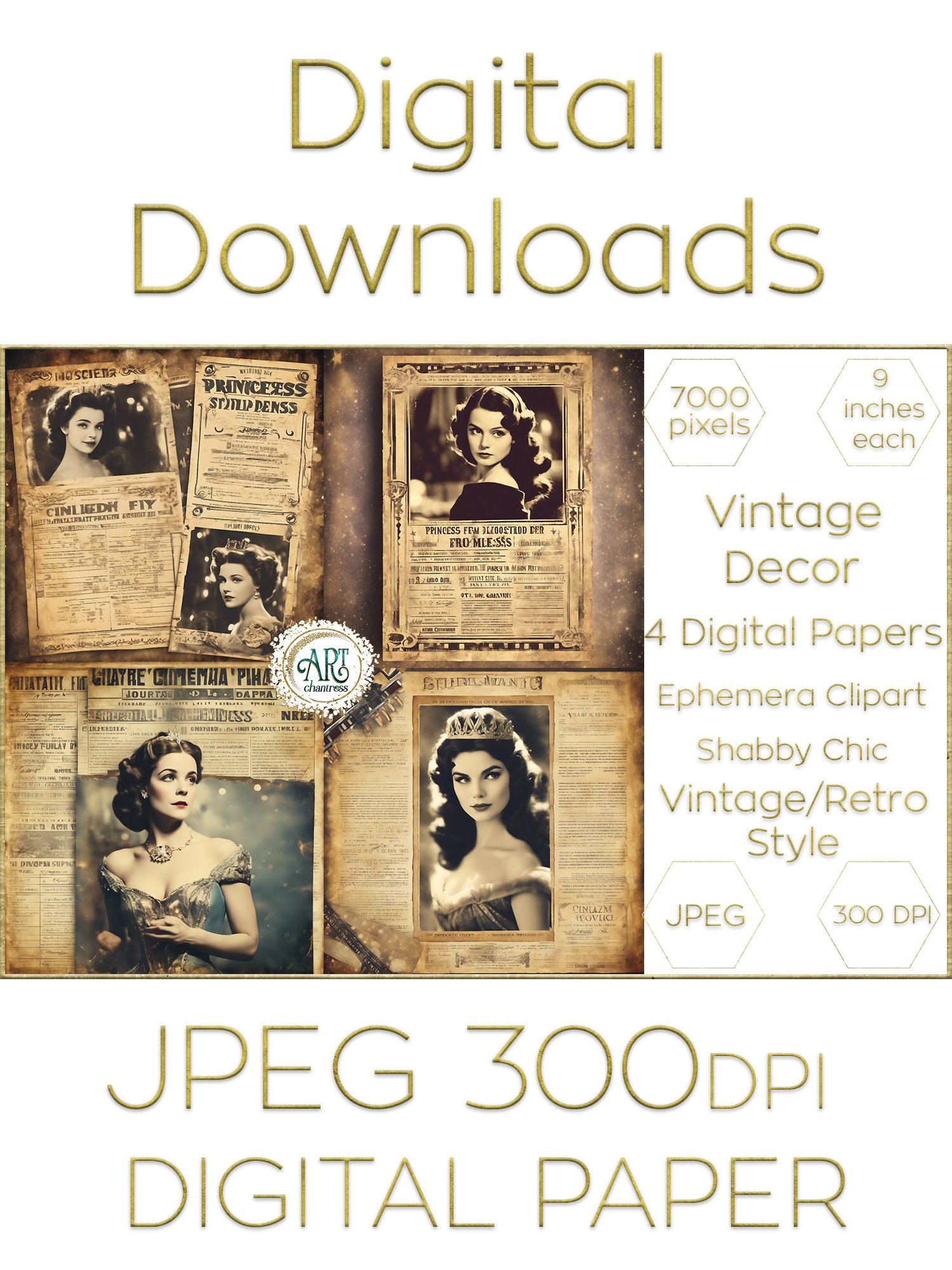 Vintage Old Portraits Digital Paper Fantasy Retro (3374946)