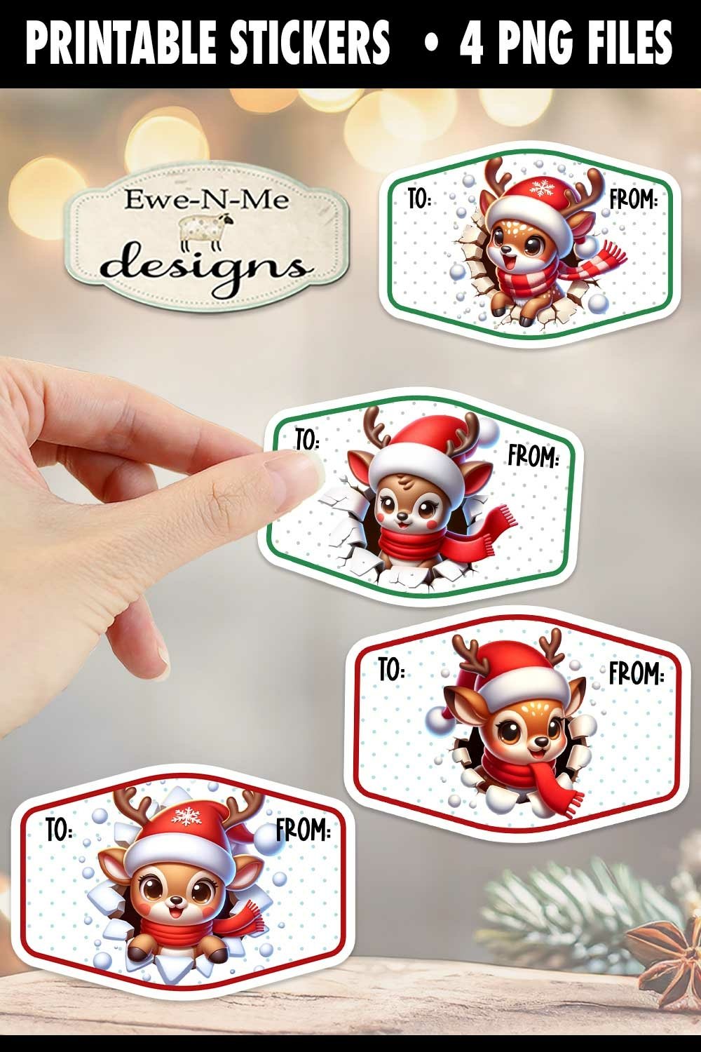 Reindeer 3D Printable Gift Tag Stickers | Reindeer Stickers