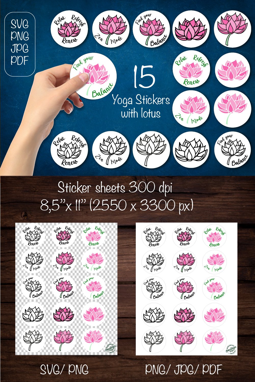Round stickers. Sticker Pack. Flower sticker sheet SVG