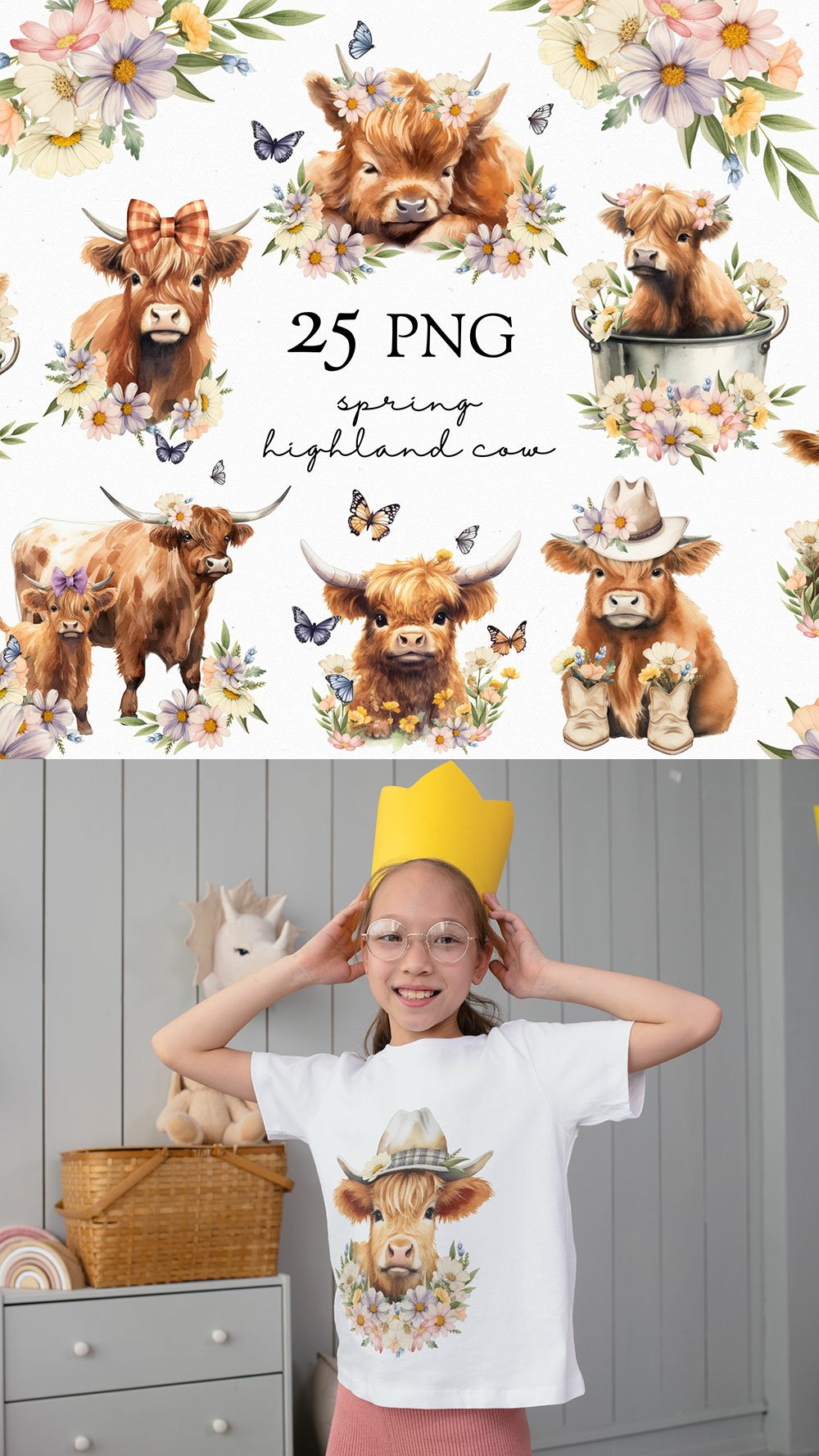 Baby Highland Cow PNG Clipart, Watercolor Highland Cow Png