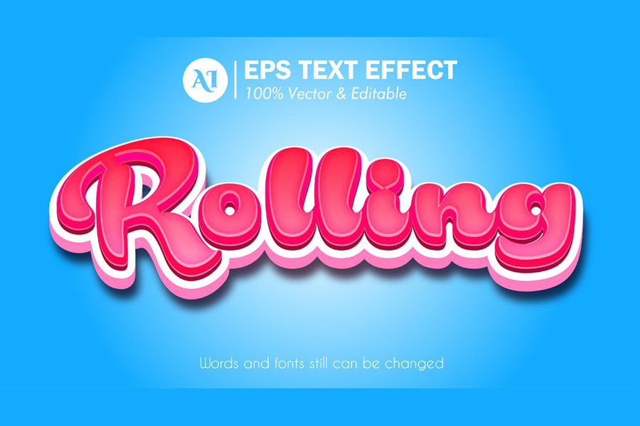 Rolling 3d Illustrator Editable Text Effect