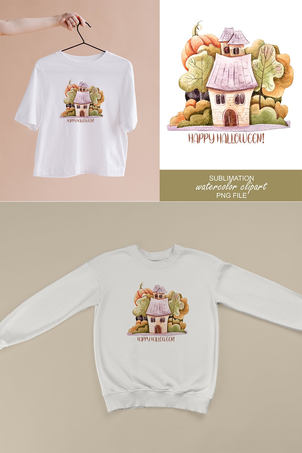 Watercolor cute kids Halloween fall sublimation- 1 png file