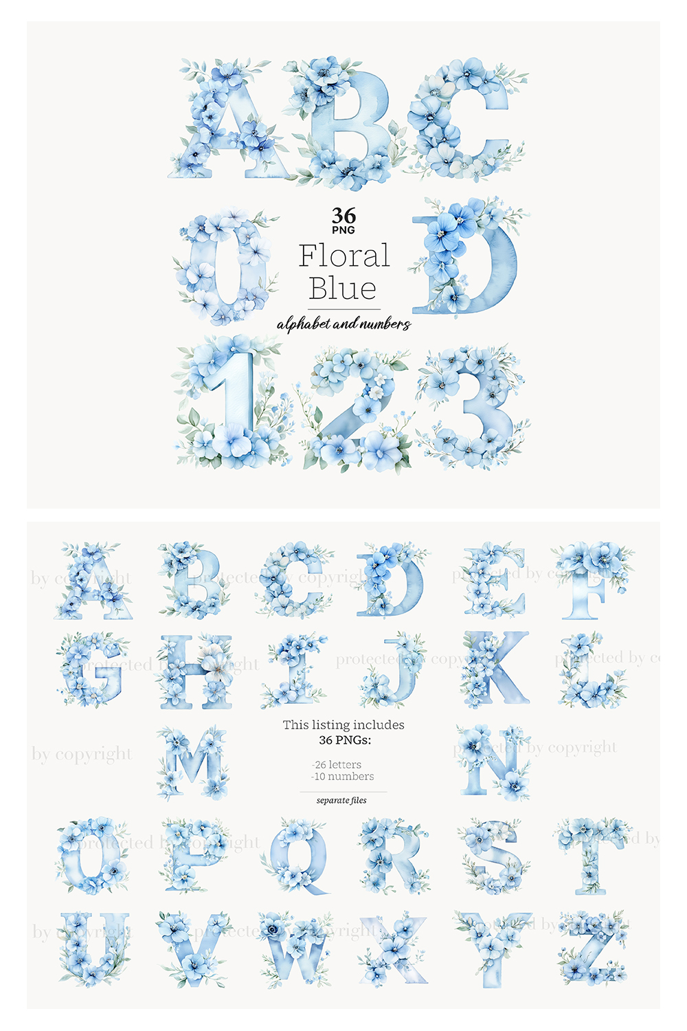 Blue Flower Alphabet | Floral Letters Printable
