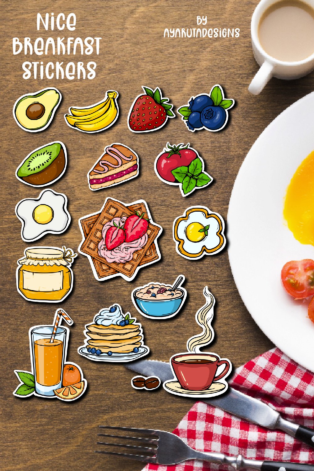 Breakfast sticker bundle, food stickers PNG, planner journal