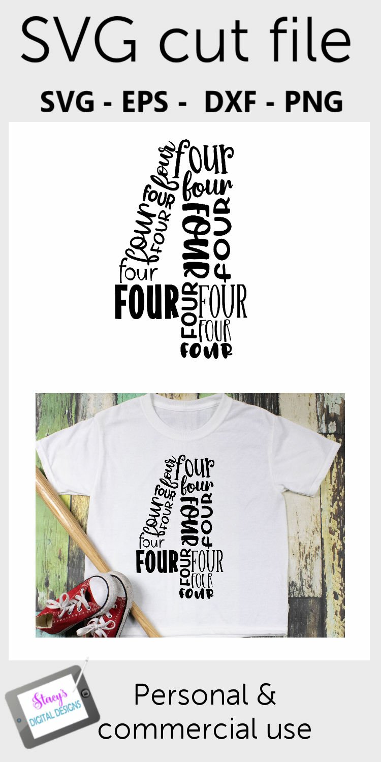 Number Four Word Art - 4 - Fourth Birthday SVG
