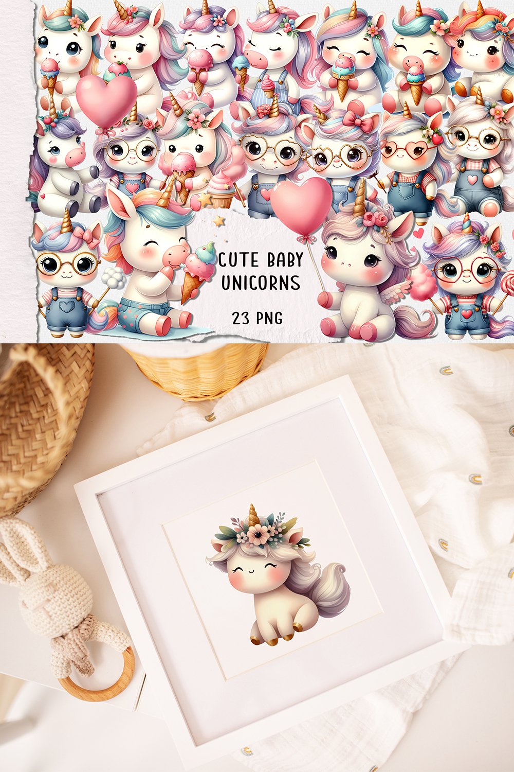Cute baby unicorn BUNDLE. Sublimation, PNG.