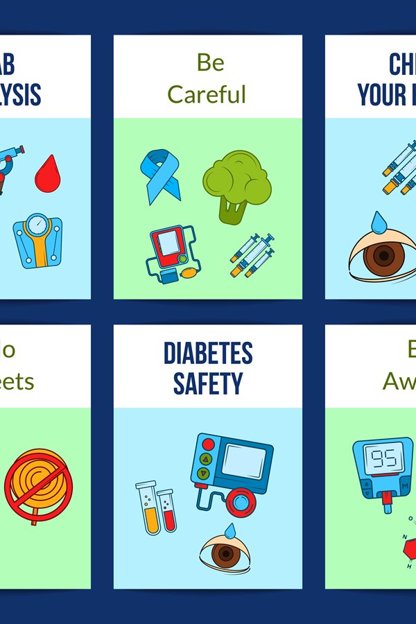 Vector colored diabetes icons card or flyer (872355)