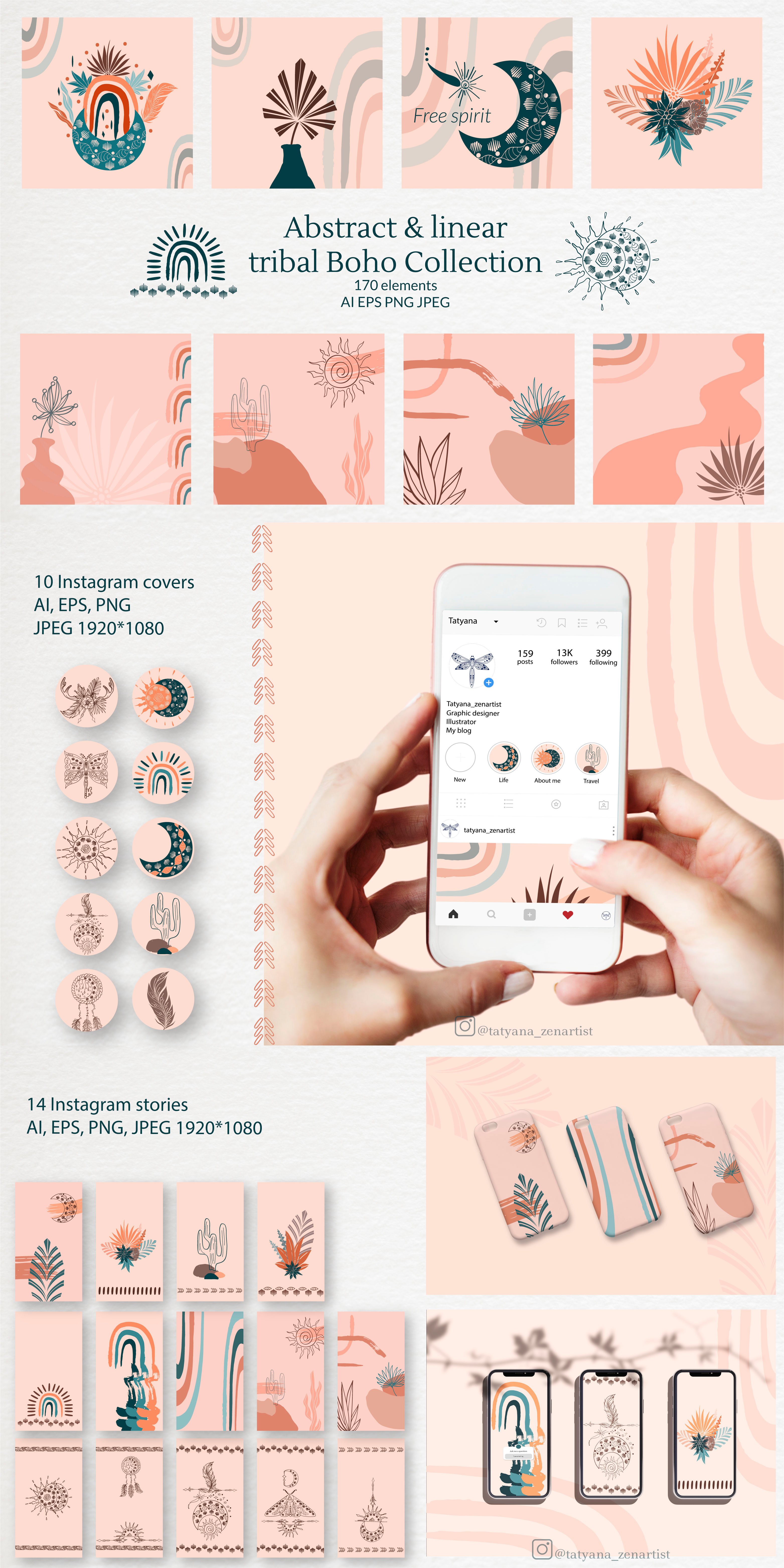 Modern Boho Clipart, Abstract linear ethnic Boho Clipart