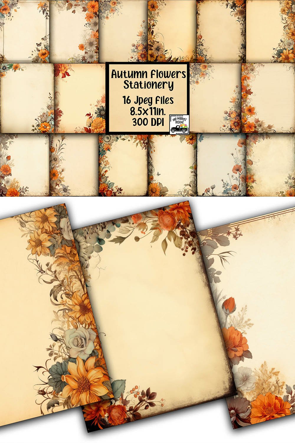 Autumn Flower Stationery - Fall Digital Paper
