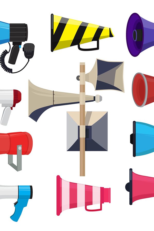 Different loud speakers. Symbols for announce