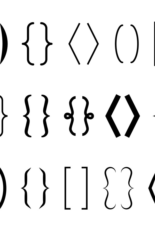Text brackets. Curly braces, square and corner parentheses.