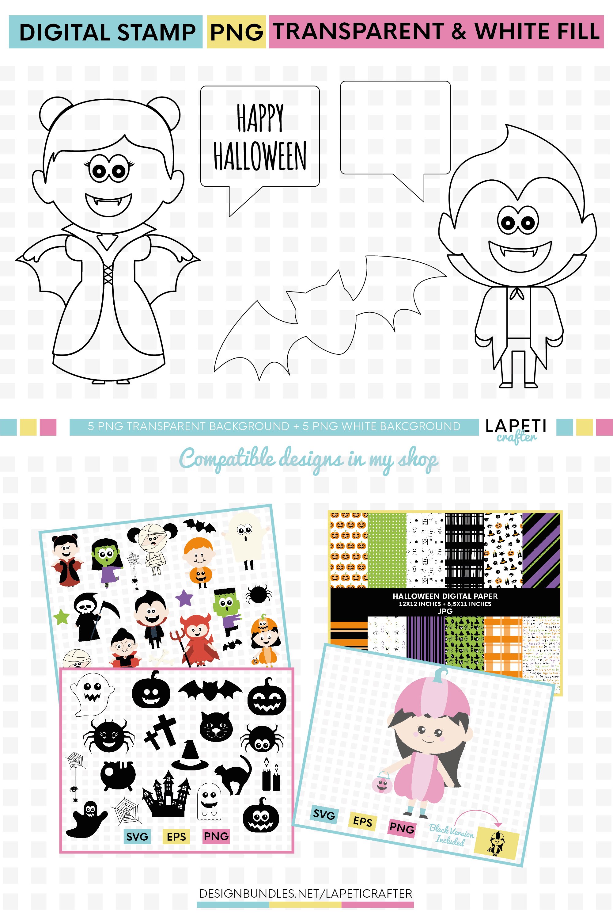 Halloween digital stamp|Halloween scrapbook for card making