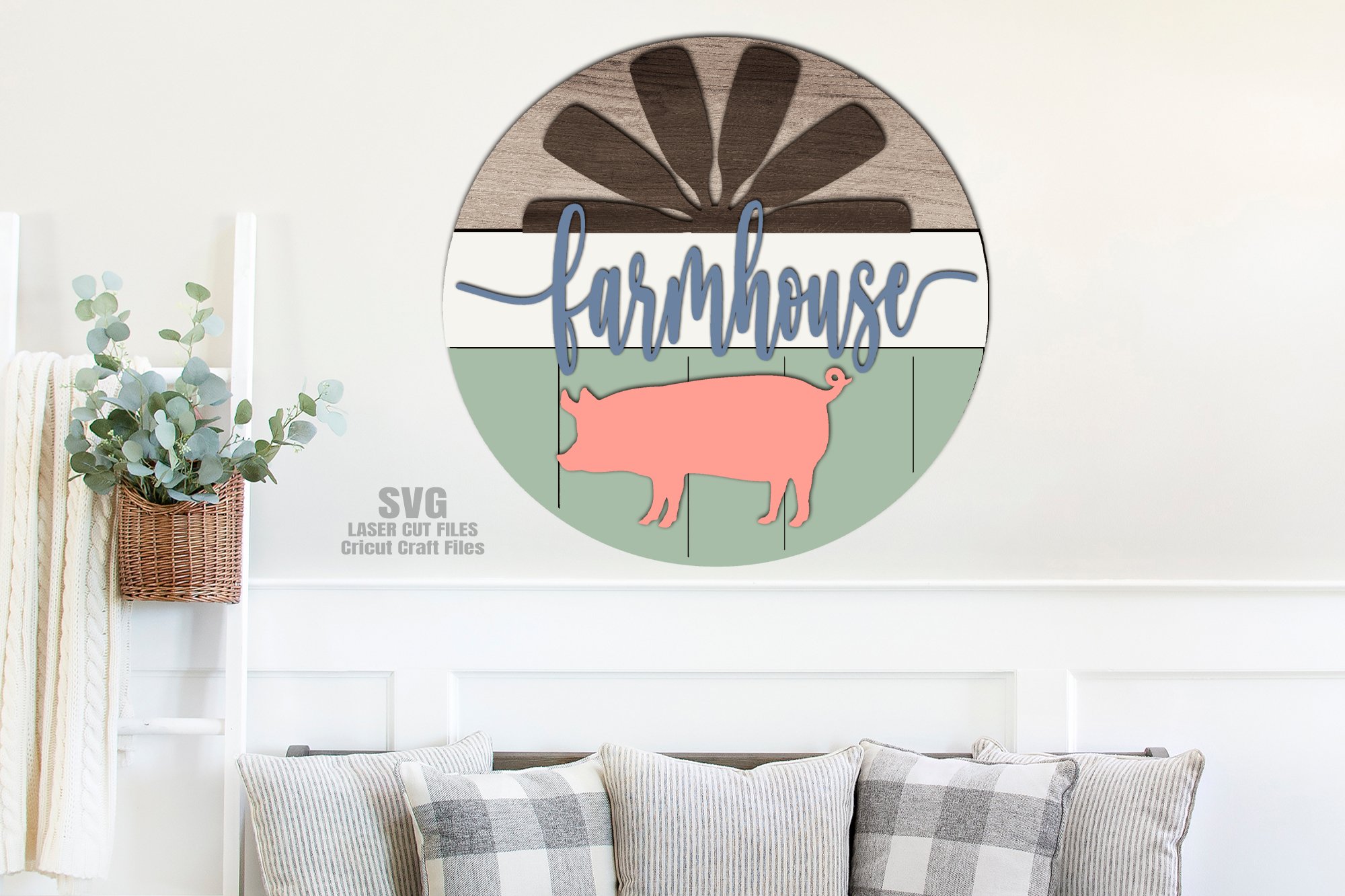Farmhouse Pig Sign SVG | Windmill SVG | Laser Cut Files