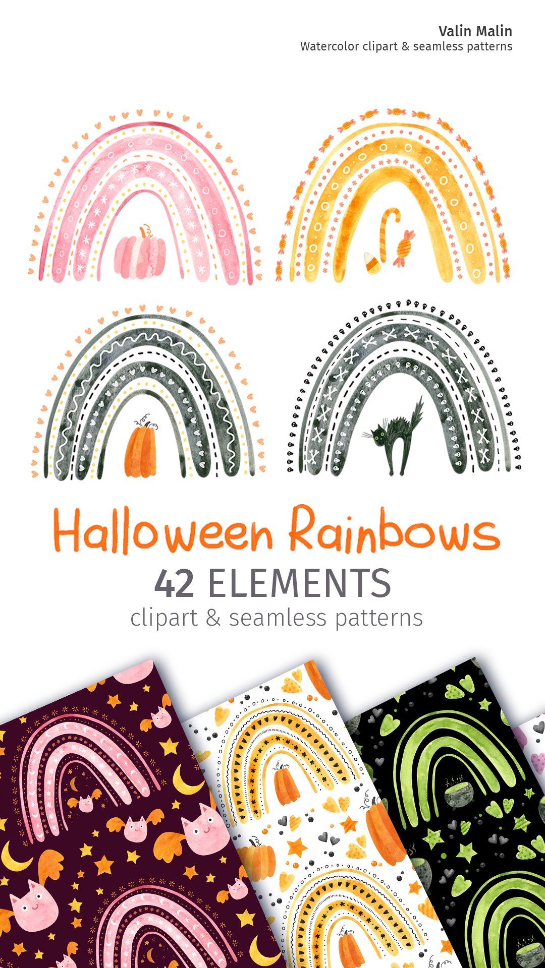 Halloween Rainbows Clipart & Patterns for kid’s (2767107)