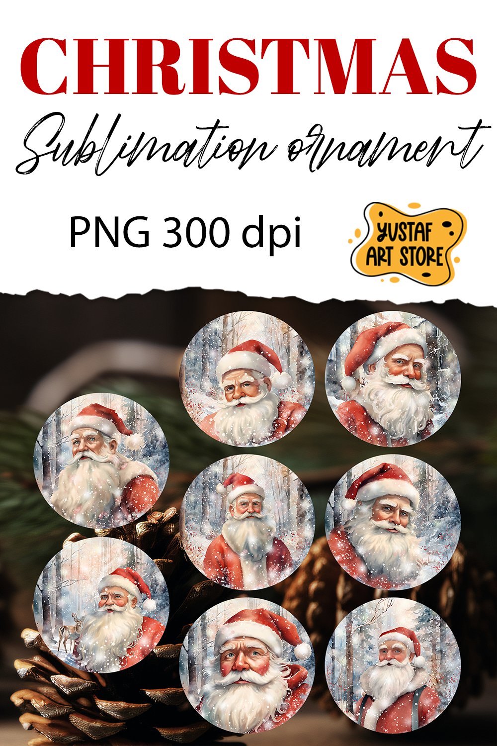 Christmas ornament sublimation bundle. Santa Claus 8 design