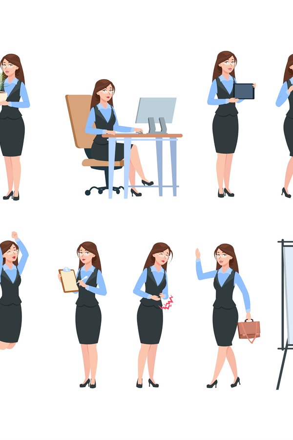 Businesswoman characters. Office professional woman, female