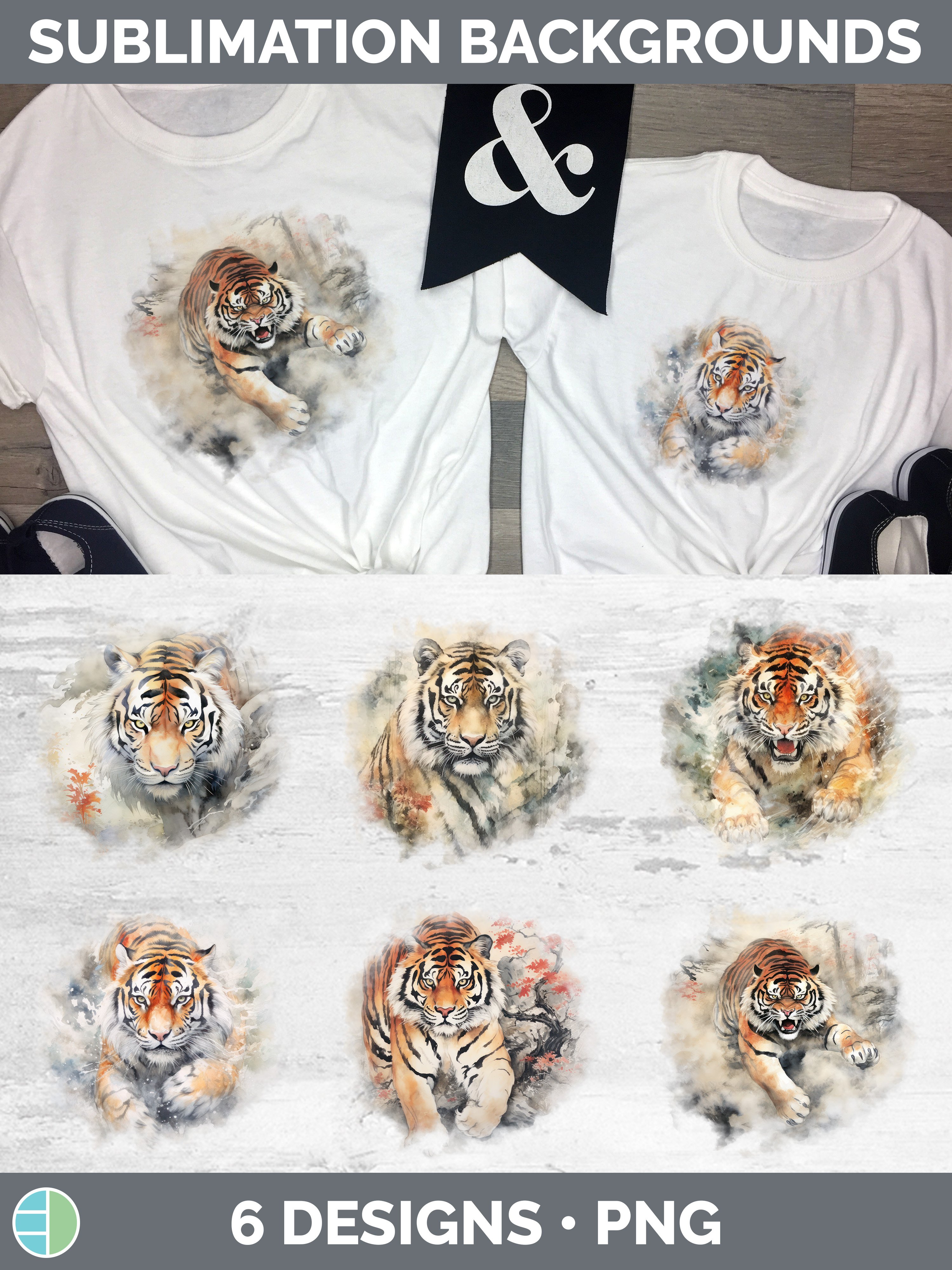 Japanese Watercolor Tiger Grunge Background | Sublimation Di