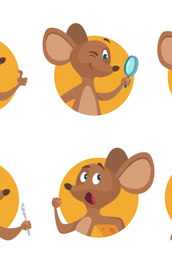Cute mouse avatars. Peeking animal, happy hungry sad emotion