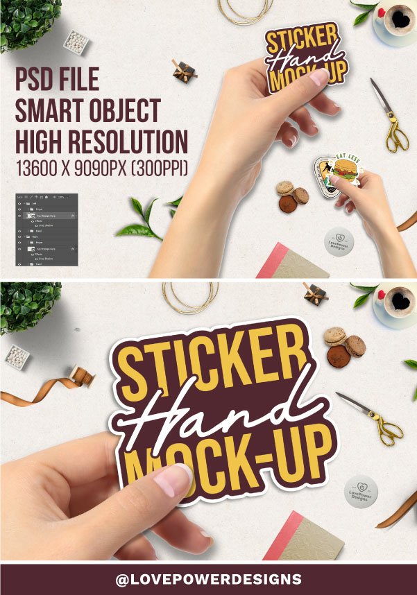 Sticker Mockup | Hand Sticker Mockup PSD | Nail (1152647)