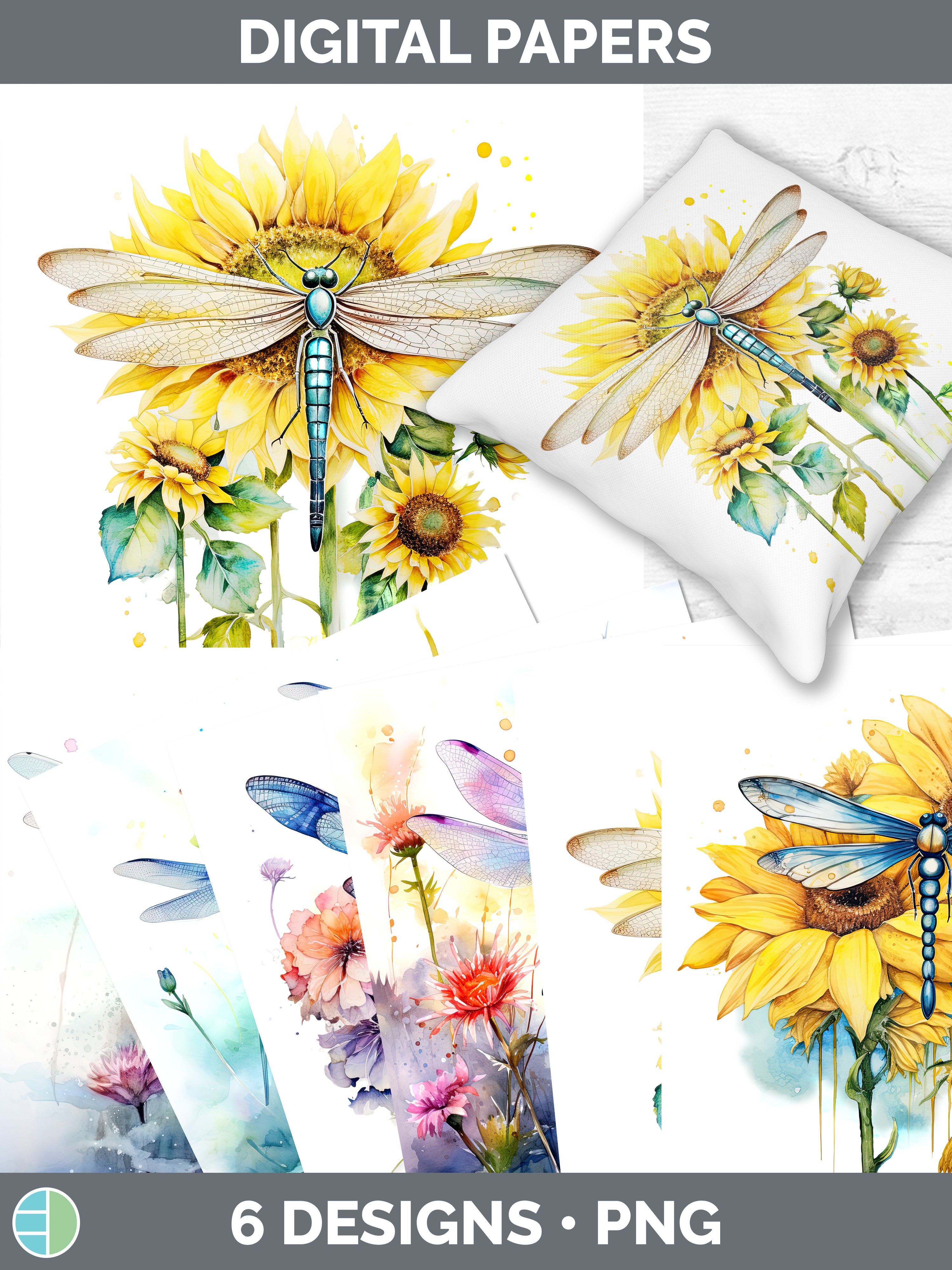 Pretty Dragonflies Paper Backgrounds | Bundle Digital Scrapb