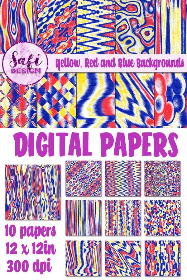 Digital Paper - Yellow, Red and Blue Backgrounds