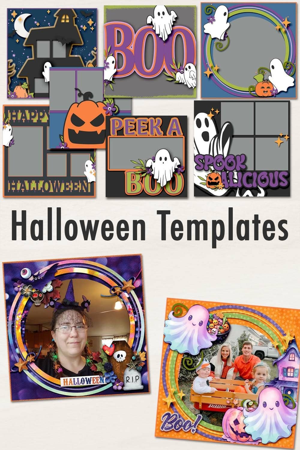 Boo Templates Digital Scrapbook Page Layouts for Halloween
