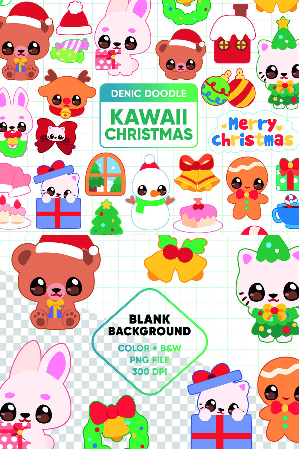 Kawaii Christmas Clipart - Cute and Festive Holiday Illust