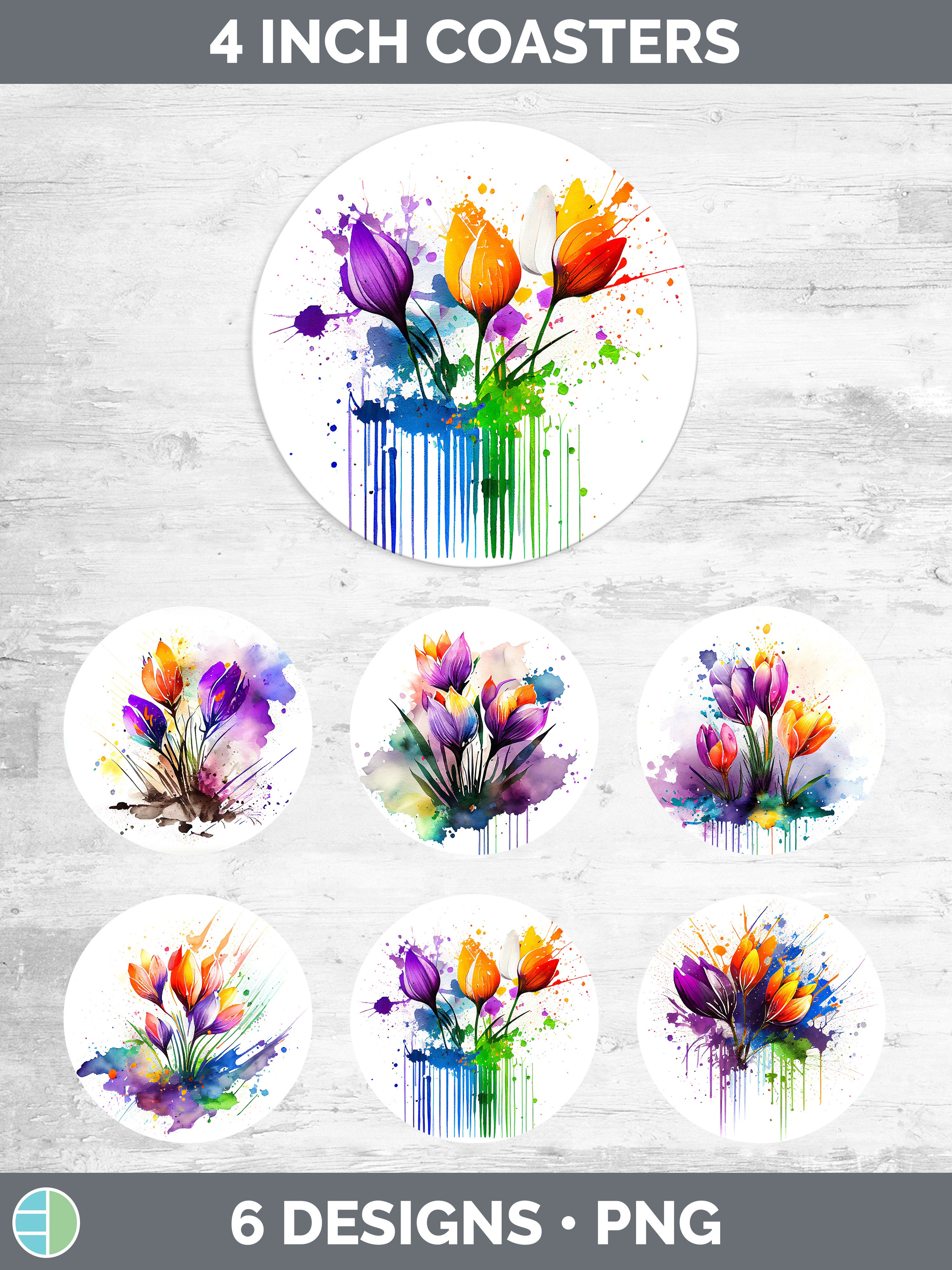 Rainbow Crocus Flowers Round Coaster | Sublimation Coaster D