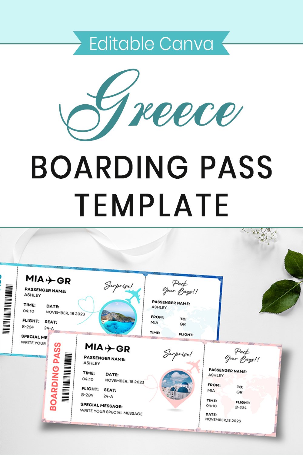 Greece Boarding Pass Template