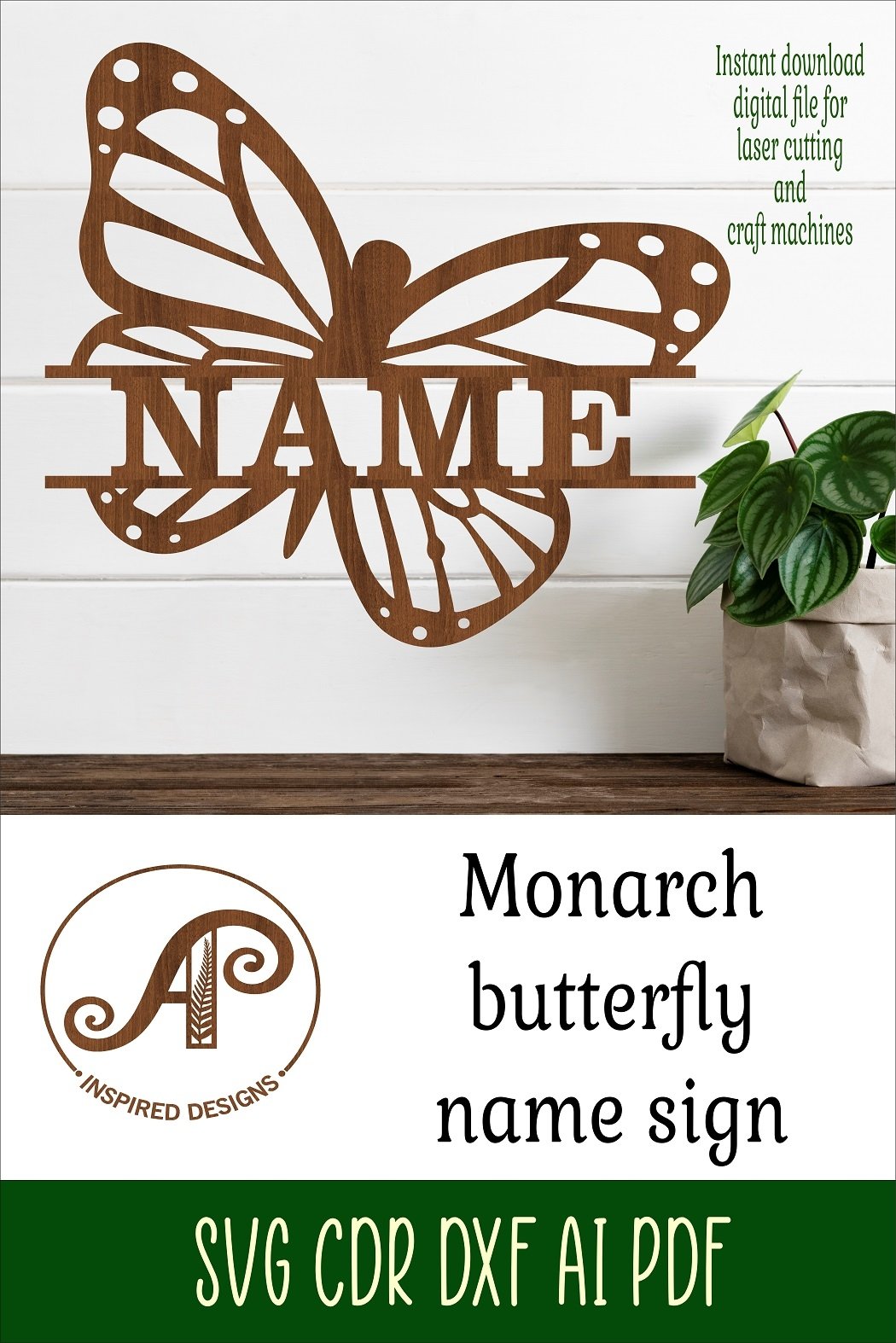 Monarch Butterfly Name sign svg laser cut template, wall art
