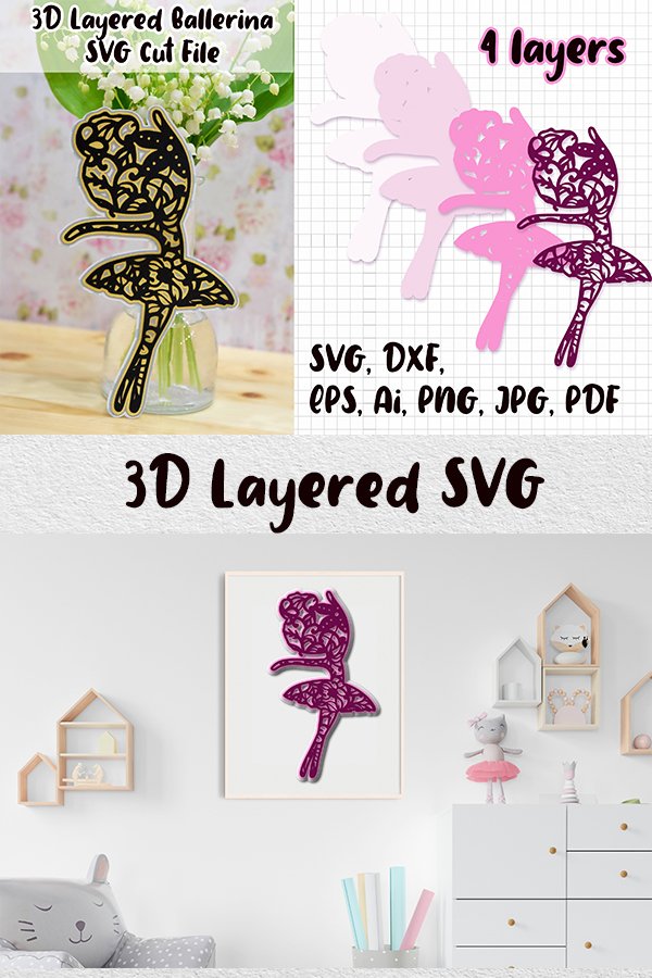 3D Ballerina SVG / 3D Layered SVG / SVG Cut File.