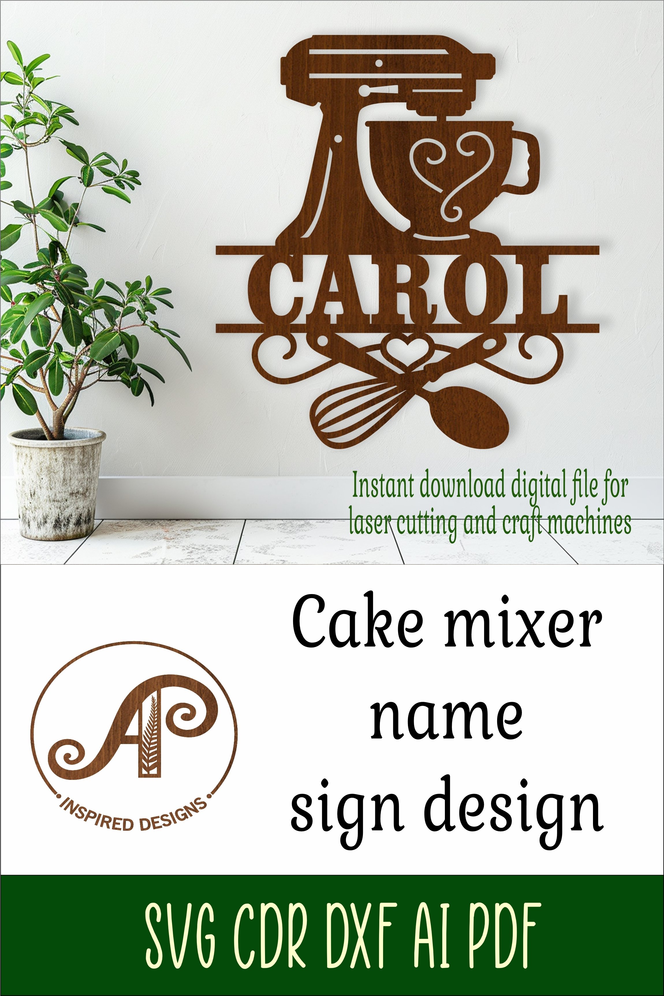 Cake mixer name sign svg laser cut file